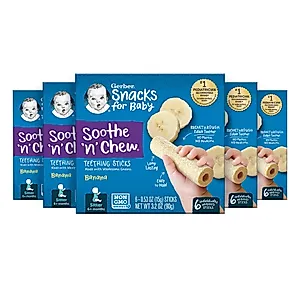 Gerber Snacks for Baby, Baby Food, Snacks, Sitter, Soothe N Chew Teething Sticks, Banana, Banana Teether, 5 Boxes of 6 Individually Wrapped Sticks (30 Count)