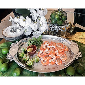 Arthur Court Designs Aluminum Crab Oval Platter Food Serving Bar Costal Theme Tarnish-Free 20 inch x 13.5 inch