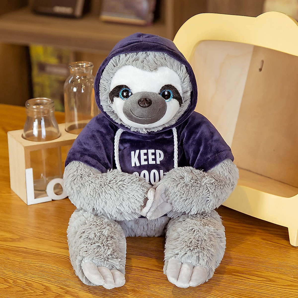 AKMRWJWC Sloth Stuffed Animals Soft Three-Toed Removable Pink T-Shirt Hanging Plush Sloth Hands That Connect Plush Toys 12 Inches