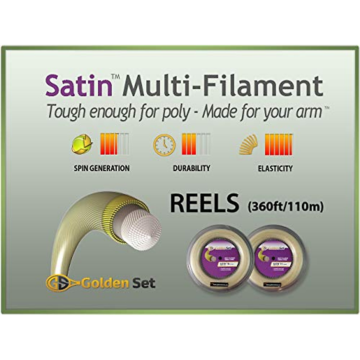 Golden Set Satin 16g (1.30mm), Reel (360ft/110m), Natural, Multi-Filament Tennis String