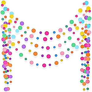 Paper Round Garland Christmas Hanging Rainbow Dots Garland Streamers Decoration Candy Sprinkles Party Backdrop Decor for Birthday Party Wedding Bridal Shower Supplies (65.6 ft, Bright Color)