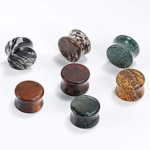 COOEAR 14PC 7 Pairs Stone Ear Plugs Double Flare Saddle Stretching Gauges Expander Stretchers 2G(6mm)-5/8"(16mm)