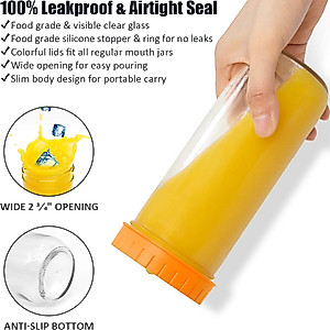 Glass Drinking Bottle Travel Drinking Jars 6 Pack, 16oz Mason Jars Regular Mouth Beverage Bottle with Airtight Lids &Straws, Reusable Water Bottle Skinny Tumbler for Juice/Smoothies,/Kombucha/Tea/Milk