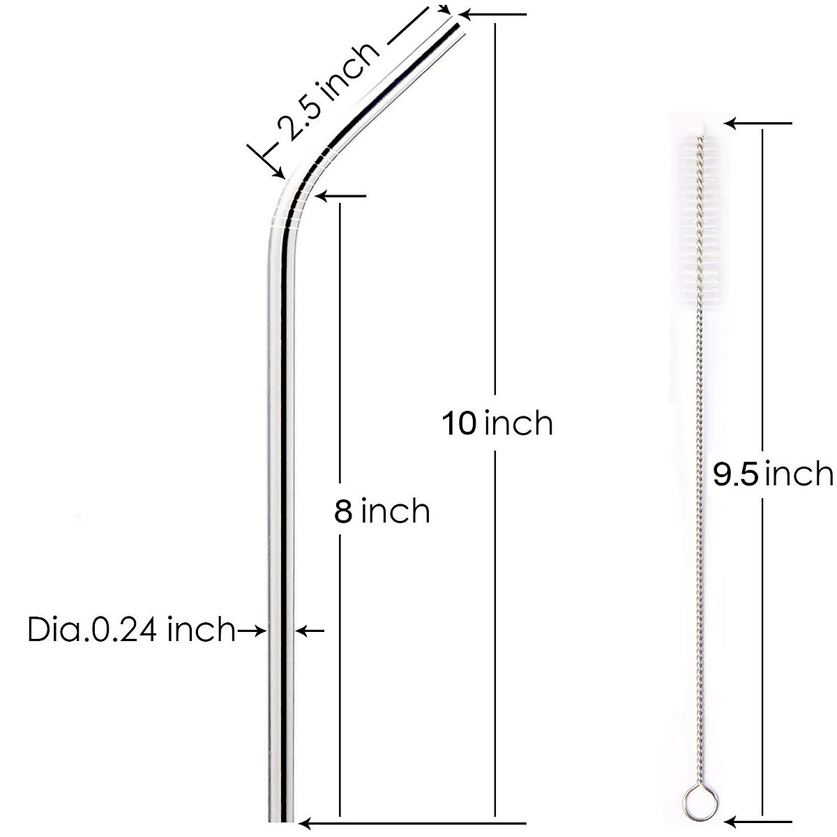 6 Reusable Straws - Stainless Steel Drinking - Set of 6 + 2 Cleaners - Eco Friendly, SAFE, NON-TOXIC non-plastic