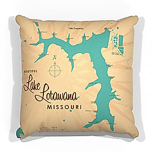 Lake Lotawana Missouri Map Canvas Throw Pillow for Couch or Sofa at Home & Office by Lakebound 18" x 18".