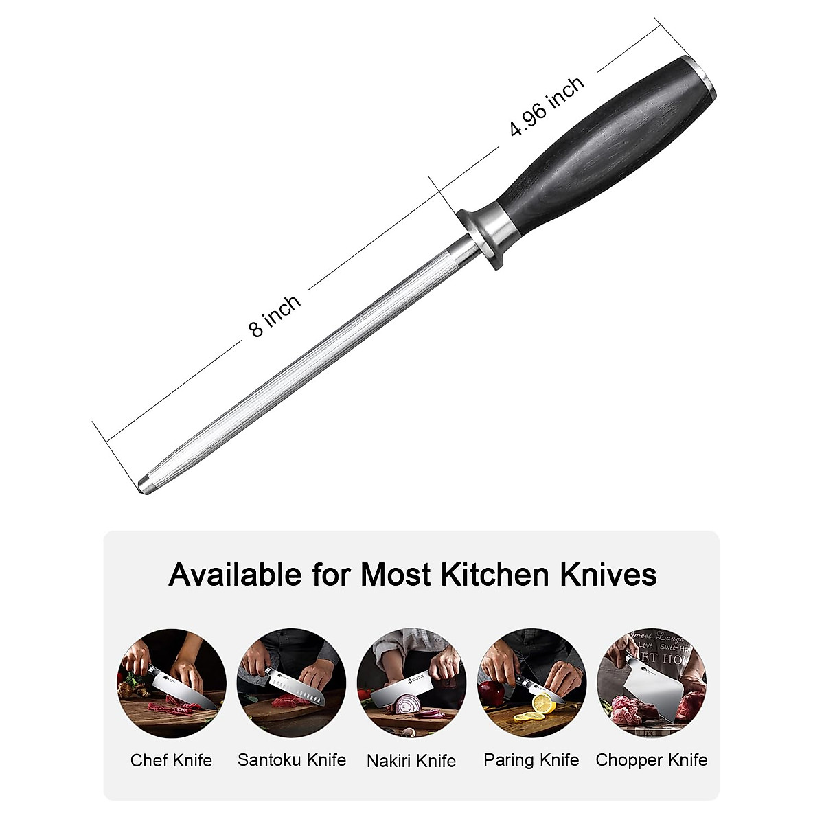 TUO Knife Sharpening Kit Honing Steel 8 Inch Knife Sharpeners,Kitchen Knives Sharpener Steel Honing Rod, German X50CrMoV15 Steel with Full Tang Pakkawood Handle, BLACK HAWK SERIES