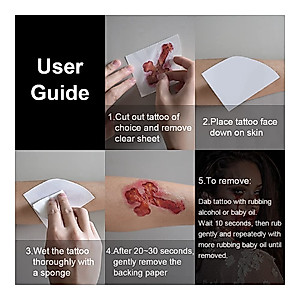 Zombie Makeup Halloween Makeup Tattoos - 11 Sheets Fake Blood Fake Scar Tattoos Halloween Makeup Kit Zombie Makeup Kit for Kids and Adults, Scary Wound Stitches Vampire Makeup Fake Cuts Zombie Tattoos