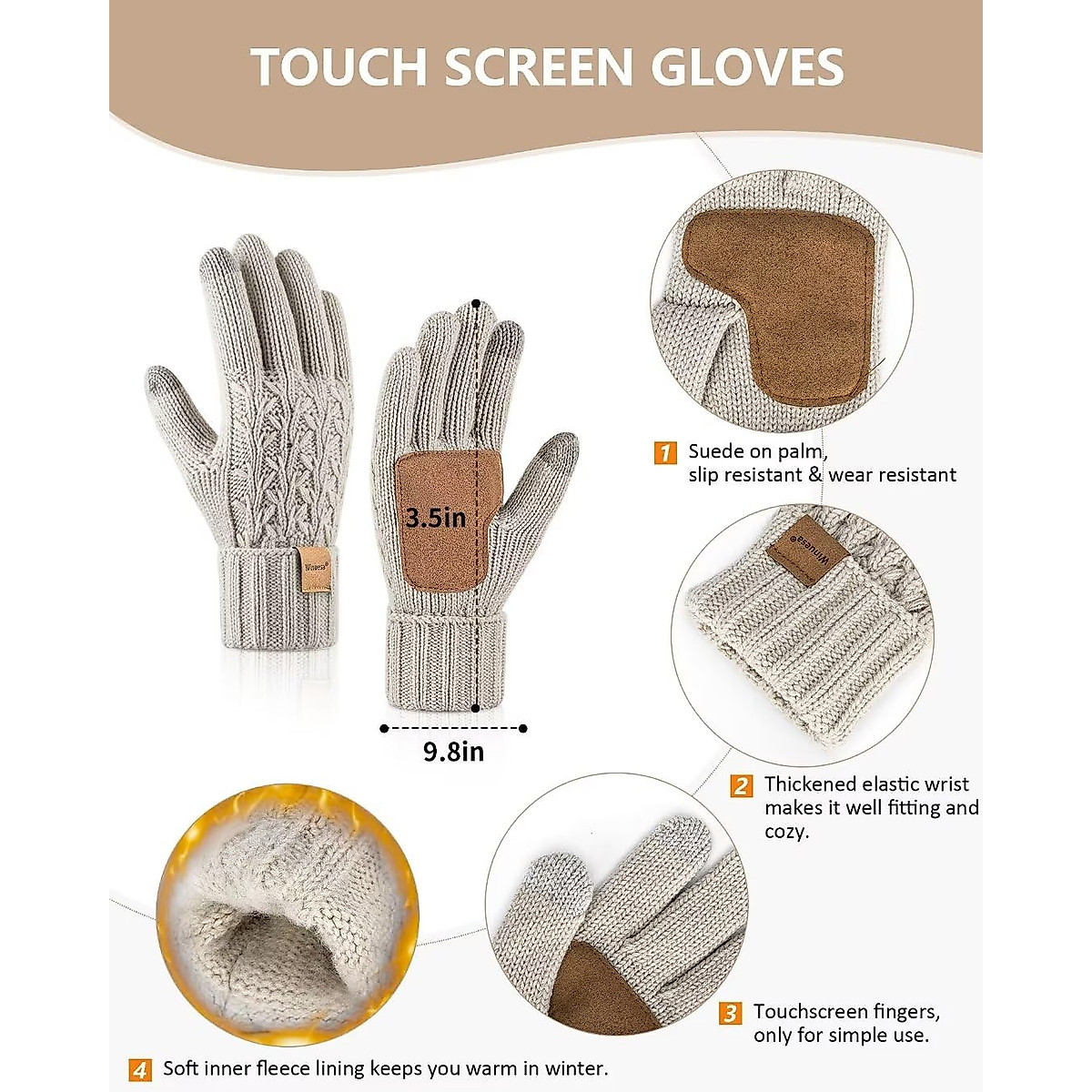 Women's 3-in-1 Fleece Winter Hat, Scarf & Touchscreen Glove Set with Pom Pom - Oatmeal