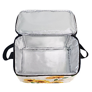 Naanle Vintage Sunflower Insulated Canvas Zipper Lunch Bag Cooler Tote Bag for Adult Teens Girls Boys Men Women, Floral Sunflower Long Strap Lunch Boxes Lunchboxes Meal Prep Handbag