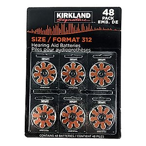 Kirkland Signature 1.45 Volt Mercury Free Premium Quality Hearing Aid Batteries, 312 (48-Pack)
