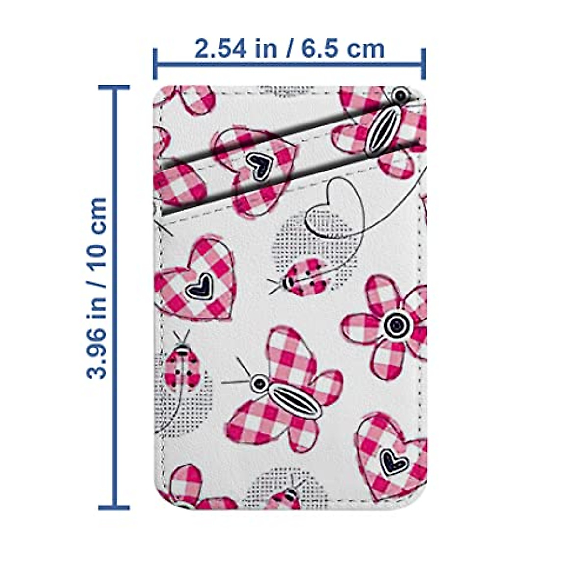 Pack of 2 - Cellphone Stick on Leather Cardholder ( Plaid Hearts Daisies Butterfly Ladybugs Pattern Pattern ) ID Credit Card Pouch Wallet Pocket Sleeve