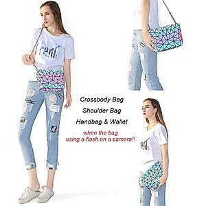 DIOMO Geometric Luminous Purses and Handbags for Women Holographic Reflactive Crossbody Bag (Green X)