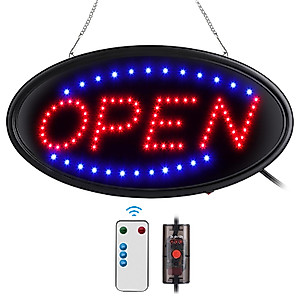 FITNATE LED Open Sign with Remote, Ultra Bright Electric Light Up Signs for Business, Timing Function, 2 Lighting Modes Flashing & Steady, Advertisement Board for Store, Bar, Hotel, Cafe (19x10 in)