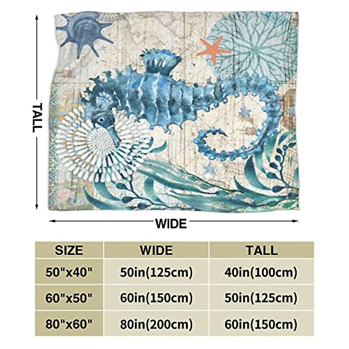 Sea Horse Throw Blanket Super Soft Lightweight Warm Cozy Fuzzy Flannel Blankets for Bed Sofa Office 60x50 inch