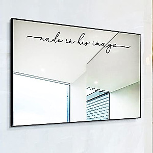Made In His Image Mirror Decal, Transfer Sticker, Mirror Sticker, Wall Vinyl Decal, Removable Vinyl Sticker, Window Sticker, Christian Sticker, 18x3 inch (Black)