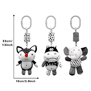 XIXILAND Hanging Rattles Toys White & Black Stroller Toy, Newborn Toys Infant Toys Crib Toys, Soft Plush for Stroller Car Seat Crib with Wind Chimes, Best Baby Gift for 0,3,6,9,12,18 Months