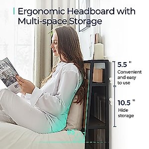 LINSY Queen Bed Frame with RGB Lights, 4 Drawers, Headboard and Fast Charger - Rustic Brown, Easy Assembly with Storage, No Box Spring Needed