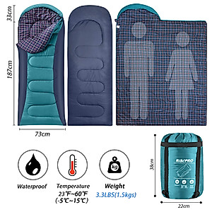 RISEPRO Sleeping Bag Lightweight, Portable, Waterproof 3-4 Seasons Warm Cold Weather Sleeping Bag for Adults & Kids - Indoor & Outdoor: Camping, Backpacking, Hiking (Green)