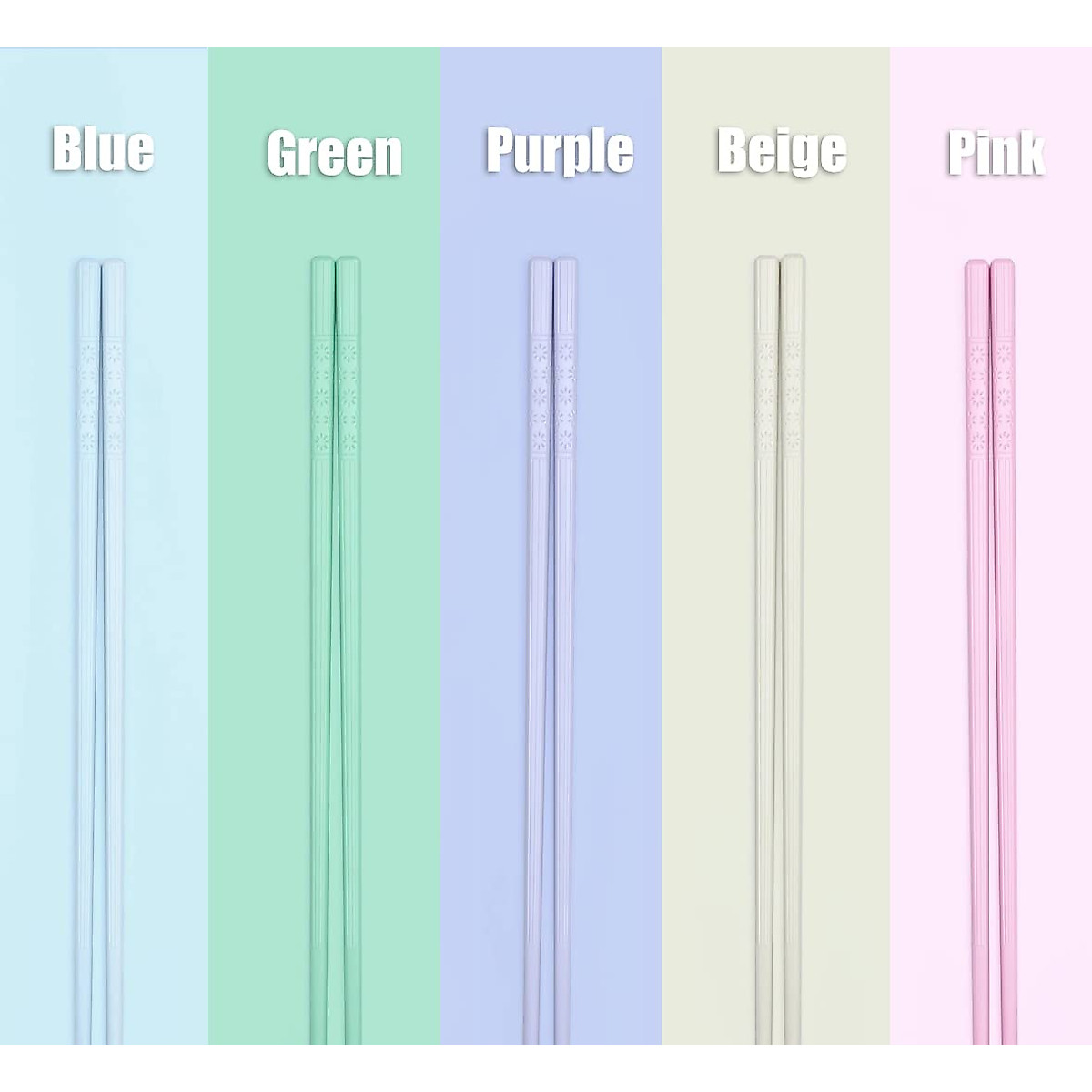 SUPJOYES 5 Pairs Fiberglass Chopsticks, Multicolor Reusable Chop Sticks Japanese Style, Non-Slip Chopsticks Gift Set Dishwasher Safe, 9 1/2 Inches