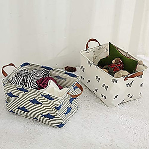 Cotton Linen Laundry Basket Household Dirty Clothes Hamper Collapsible Storage Bags with Handles, Water-Resistant Nursery Bottom, Ideal Organizer Bins for Bedroom, Closets, Kid Toys, Snacks, Cosmetic