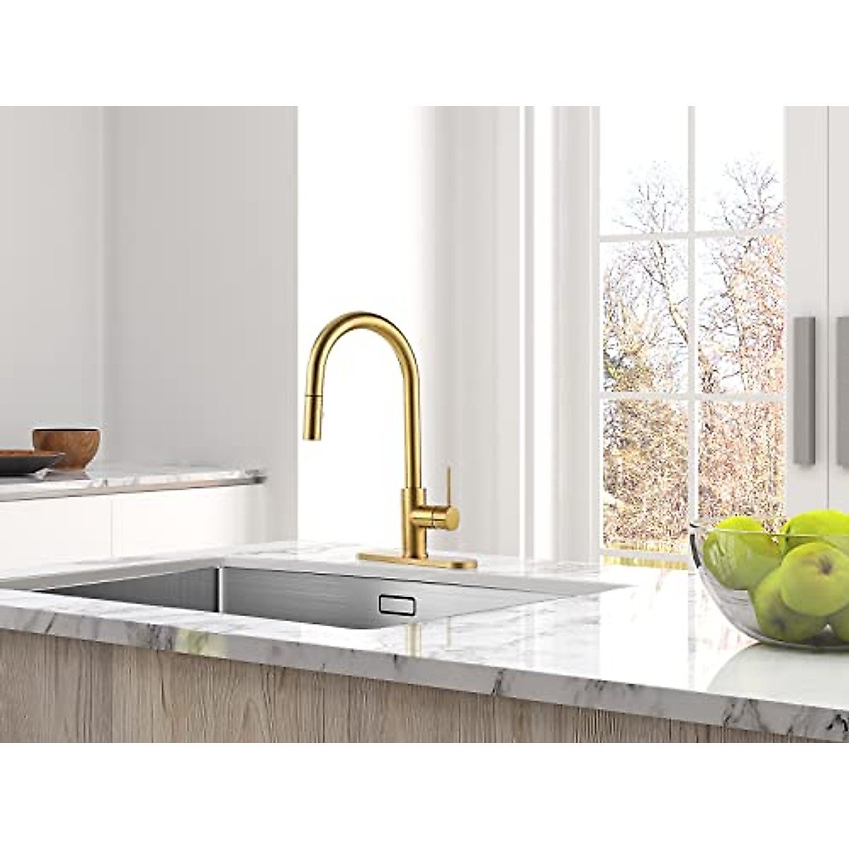 AguaStella AS60BG Brushed Gold Pull Down Kitchen Faucet and ASD52BG Brushed Gold Deck Plate Combination