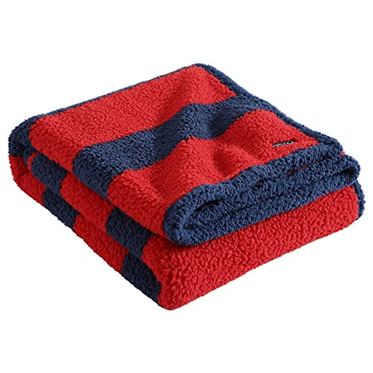 Nautica Throw Blanket Ultra Soft Plush Sherpa Home Décor, All Season Bedding, 50 x 60, Lawndale Blue/Red