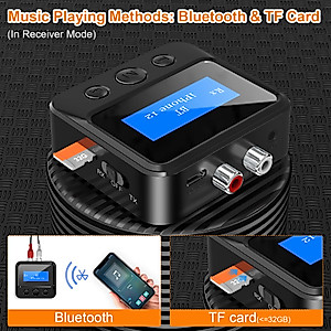 Bluetooth Transmitter Receiver for TV, Bluetooth Audio Adapter for Home Stereo with RCA 3.5mm AUX & Display, Bluetooth Transmitter for Headphones/Speakers/Airplane/Home Theater/PC/Car, TF Card Output