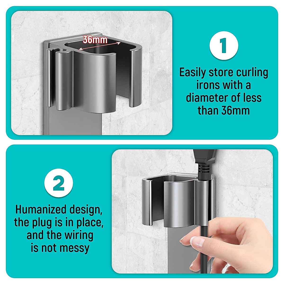 AMLESO Curling Iron Holder Hair Styling Accessories Organizer Punch Free Wall Mount Hair Straightener Organizer for Curling Wands Flat Irons Combs