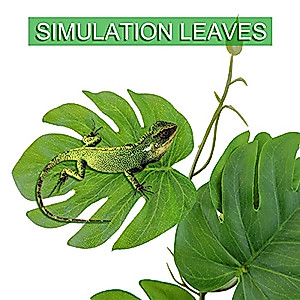 WishLotus Reptile Plants, Plastic Simulation Leaf with Sucker Fish Tank Decoration(25cm), Artificial Green Plant Fake Hanging Leaves Durable Aquarium Decor Ornaments (Dark Green)