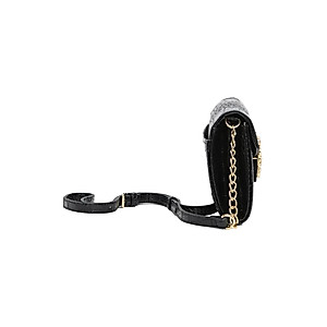 Betsey Johnson Crocodile Embossed Wallet Crossbody W/Chain Faux Pearl Crystal Rhinestone Gold Tone Heart Detail Handbag