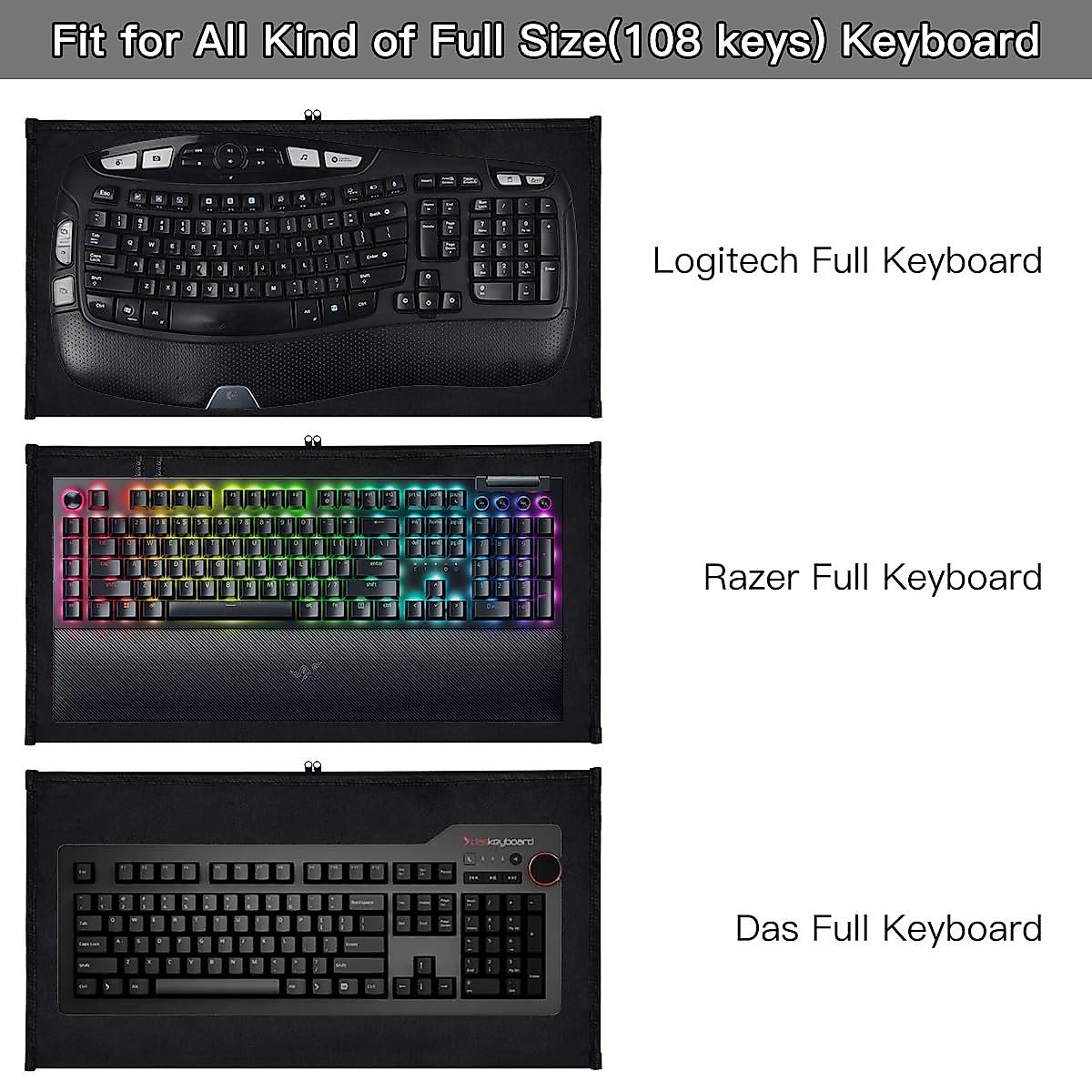 Keyboard Bag Case Sleeve Pouch for Universal Keyboard, Logitech/Razer/Das/Havit/Apple Magic Keyboard Protector, Wireless/Wire Computer/Gaming PC Keyboard Dust Cover-Black