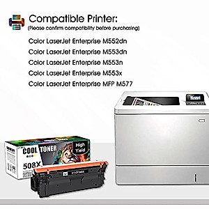 Cool Toner Compatible Toner Cartridge Replacement for HP 508X CF360X 508A CF360A Work with Color Enterprise M553dn M553 M577 CF361X CF362X CF363X Printer Ink (Black Cyan Yellow Magenta 4-Pack)