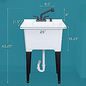 White Utility Sink by JS Jackson Supplies, Tehila Luxe Laundry Tub, Matte Black Pull-out Sprayer Faucet, Soap Dispenser