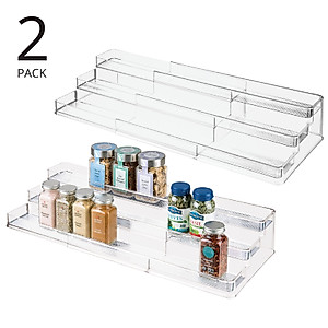 mDesign Plastic Shelf Adjustable & Expandable Spice Rack Organizer with 3 Tiers of Storage for Kitchen, Cabinet, Pantry Organization - Holds Spice Bottles, Seasonings - Ligne Collection, 2 Pack, Clear