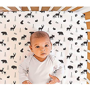 The Peanutshell Buffalo Plaid Crib Bedding Set for Boys or Girls, Woodland Animals, 3 Pieces