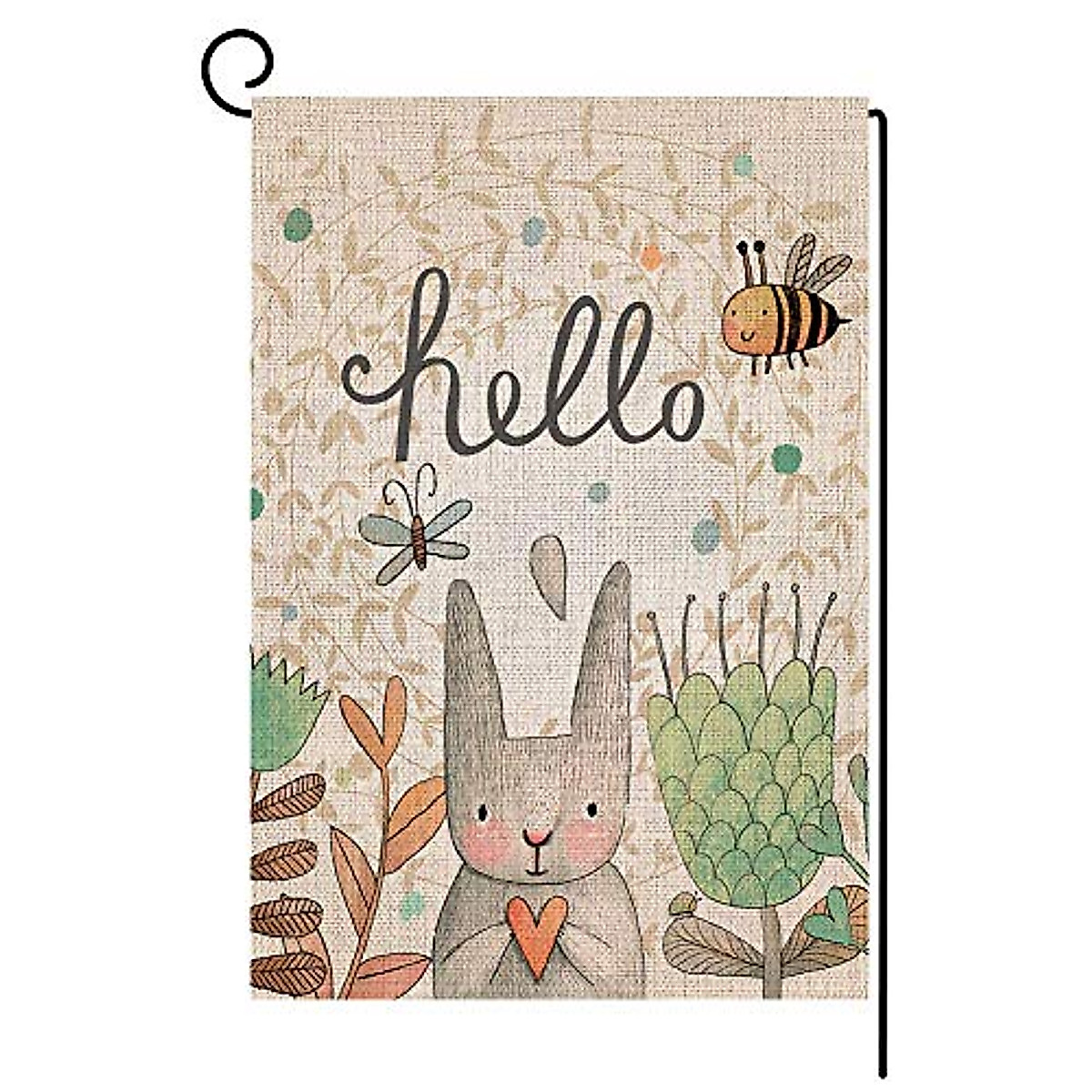 BLKWHT Hello Easter Bunny Garden Flag Vertical Double Sided 12.5 x 18 Inch Spring Rabbit Yard Decor