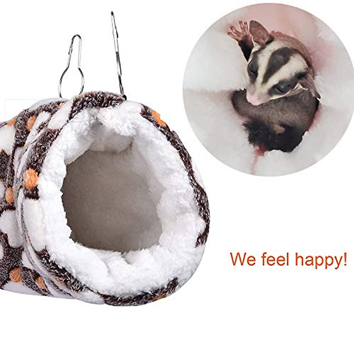 Petmolico Small Animals Hanging Tunnel, Warm Plush Hammock Cage Accessories for Parrot Sugar Glider Ferret Squirrel Hamster Rat Hideout Playing Sleeping, Coffee Heart