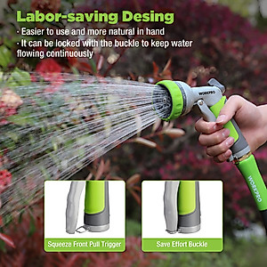 WORKPRO Garden Hose Nozzle - 100% Heavy Duty Metal Water Hose Spray with 8 Adjustable Spray Patterns, Hand Sprayer with Thumb Control for Car Washing, Plants Watering, Pets Showering, Outdoor Fun