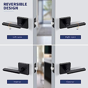 LOQRON Passage Door Lever Heavy Duty Keyless Door Handle Square Non-Locking Door Lock Matte Black Finish Reversible for Hall Closet Door