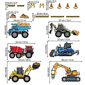 decalmile Construction Vehicles Wall Stickers Trucks Excavator Tractor Wall Decals Kids Bedroom Boys Room Playroom Wall Decor