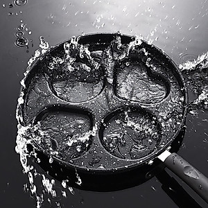 QNCIGER 9.7 "4-Hole Frying Pan Nonstick, Heart-Shaped Pancake Pan, Breakfast Egg Frying Pan Suitable for Gas Stove and Induction Cooker (Black)