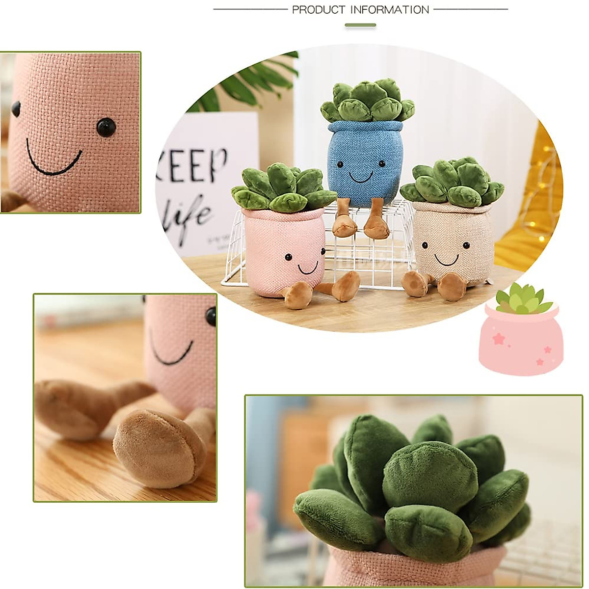 CHELEI2019 9.8" White Succulent Potted Plush,Funny Xmas Stuffed Succulent Plant Toy Gifts