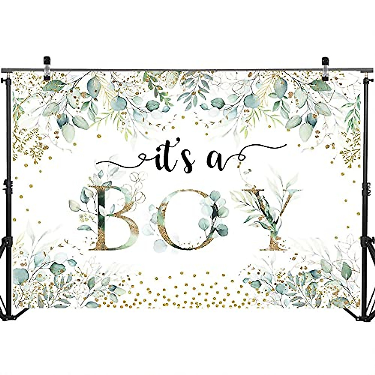 Mocsicka It's a Boy Backdrop Boy Baby Shower Greenery Eucalyptus Baby Shower Party Decorations Banner 7x5ft Summer Green Leaves Boy Baby Shower Photography Background
