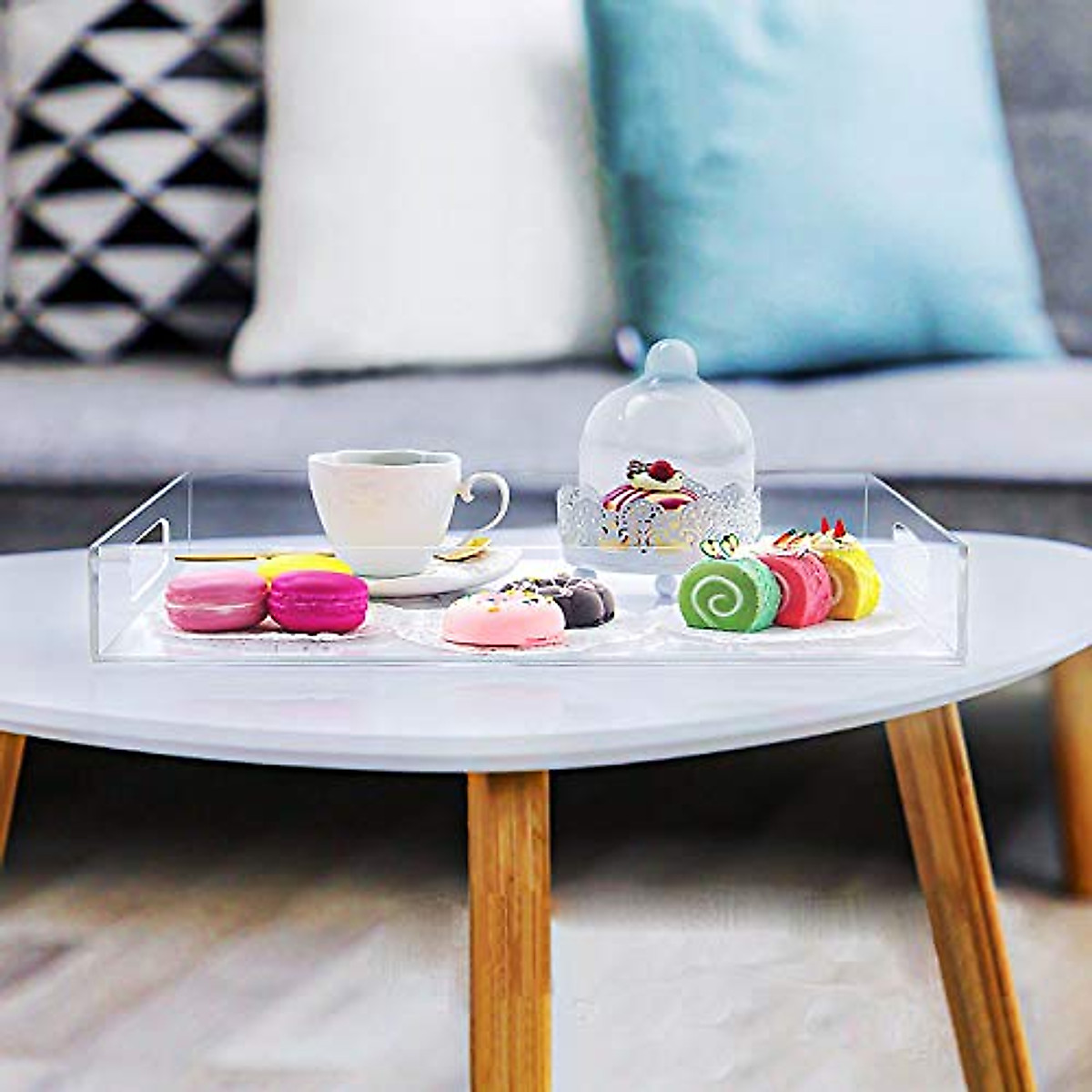 Durable Acrylic Tray Breakfast Serving Tray - 5MM Thick Big Rectangular Waterproof Acrylic Serving Platter with Handles for Coffee, Tea, Food -Elegant Acrylic Decorative Tray (Clear Tray-16''x12'')