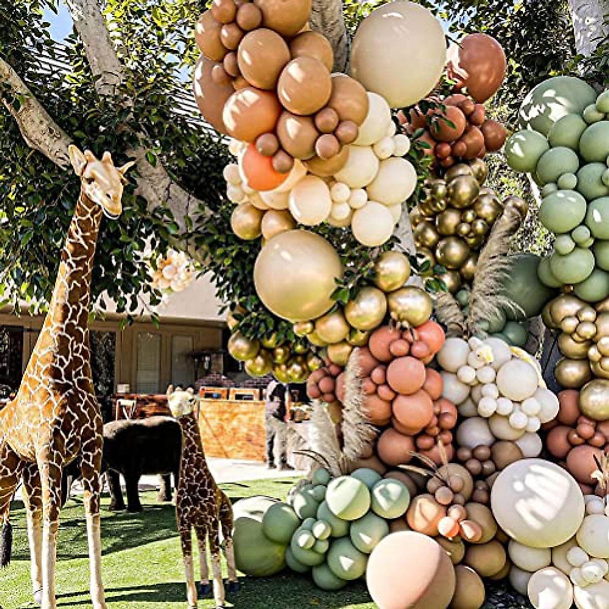 Brown And Green Balloon Garland Kit Olive Green Coffee White Sand Brown Gold Metallic 157PCS Latex Balloons For Baby Shower Jungle Safari Wild One Woodland Theme Party Decorations