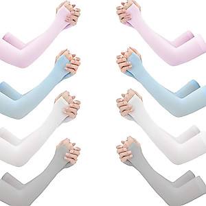 ZeeDix 8 Pairs Sun Long Sleeves UV Protection Cooling Arm Sleeves-Thumb Hole Sun Sleeves Cover for Running, Cycling, Biking, Gardening, Hiking, Golf, Baseball, Outdoors Sports