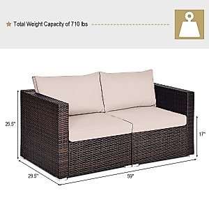 Tangkula 4 PCS Outdoor Wicker Corner Sofa Set, Patio Rattan Loveseat w/Removable Cushions, Sectional Sofa Set Additional Seats for Balcony Patio Garden Poolside (Brown)