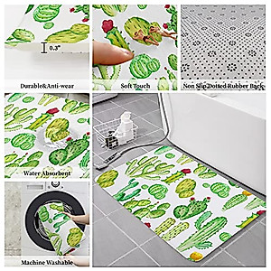 Prironde Front Door Mats Outdoor Indoor Kitchen Mat, Green, Cactus Illustration Entrance Doormat Non-Slip Bathroom Rugs Washable Floor Mats for Sink/Porch, 18" x 30"