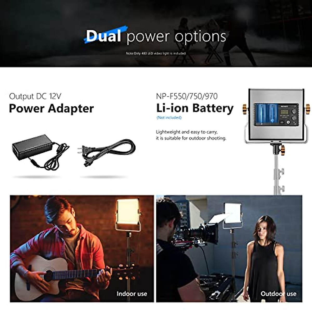 Neewer Dimmable Bi-Color LED with U Bracket Professional Video Light for Studio, YouTube Outdoor Video Photography Lighting Kit, Durable Metal Frame, 480 LED Beads, 3200-5600K, CRI 96+