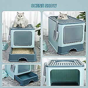AOSUI Covered Cat Litter Box Extra Large Foldable Litter Box Odor Filter Front Entry Top Exit Litter Box with Lid for Cats, Enclosed Cat Potty with Cat Litter Scoop and Cat Litter Mat Easy Clean